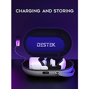 DESTEK OC1 Magnetic Charging Carrying Travel Case for Meta/Oculus Quest 2 VR Accessories, Universal Charging Large Storage Case for Meta/Oculus Quest 2 and Battery Head Strap- Window Version