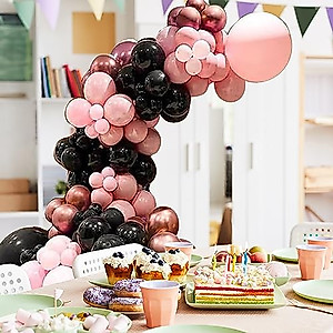 Pink and Black Balloon Arch Kit, Light Pink and Black Balloons Garland with Metallic Rose Gold Balloons, Baby Pink Balloons for Girls Women Birthday Bachelorette Princess Party Decorations