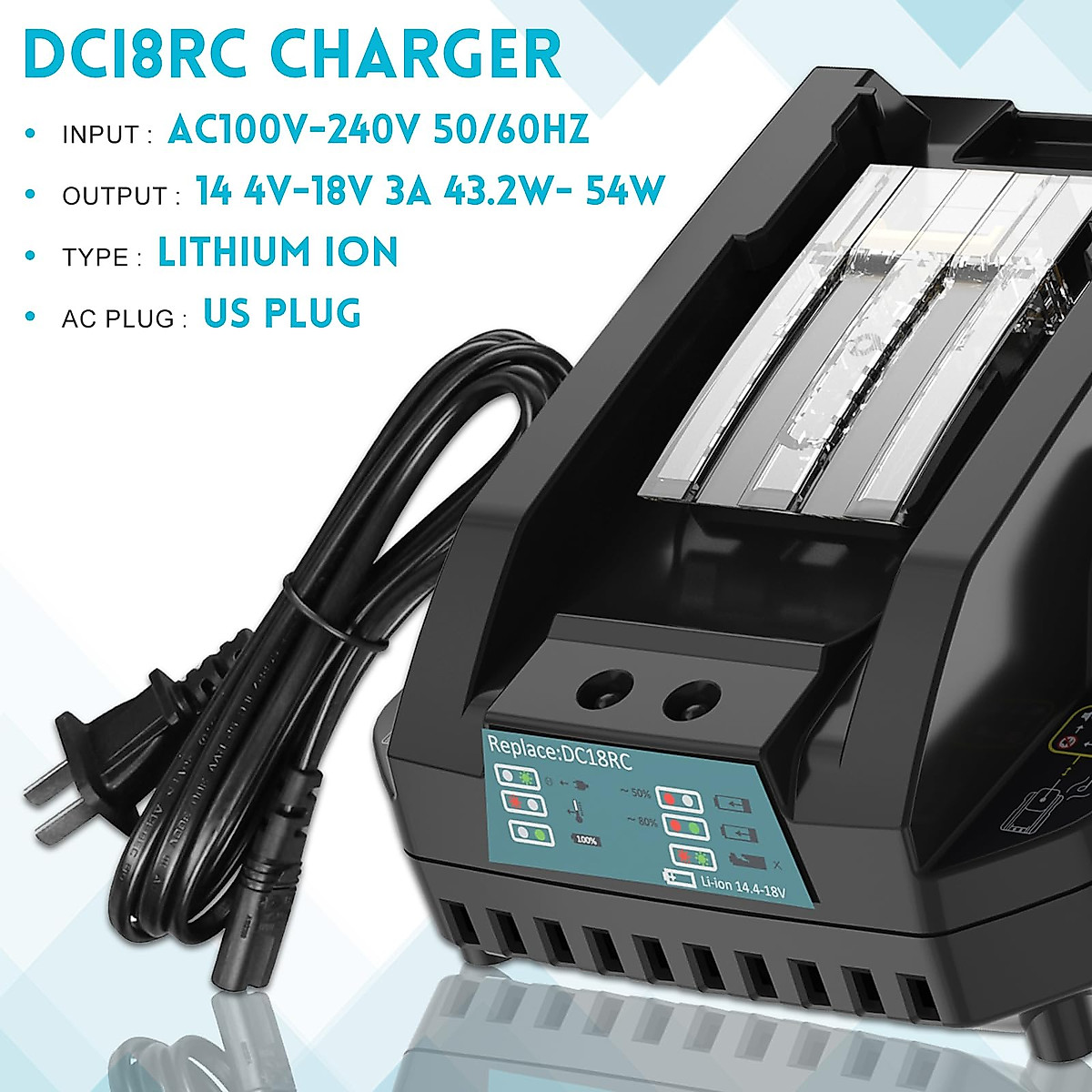 OHYES BAT Replacment for DC18RC DC18RCT Lithium-Ion Battery Charger Compatible with 14.4V-18V Battery LXT BL1415 BL1430 BL1815 BL1820 BL1830 BL1840 BL1850 BL1860 BL1860B