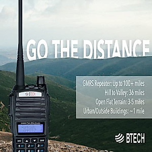 BTECH GMRS-V2 5W 200 Fully Customizable Channels GMRS Two-Way Radio. USB-C Charging, IP54 Weatherproof, Repeater Compatible, Dual Band Scanning (VHF/UHF), FM Radio, & NOAA Weather Broadcast Receiver