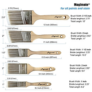 Magimate Paint Brushes Set, Sash Brushes, Soft Tapered Filament, Wood Stain Brushes for Walls, Cabinets and Fences Pack of 5