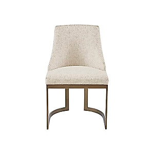 Madison Park Bryce Parsons Upholstered Accent Dining Chairs Set of 2, Padded Seat with Cushion, Antique Gold Metal Frame Back and Sled Leg, Contemporary Modern Chic for Kitchen, Cream 2 Piece