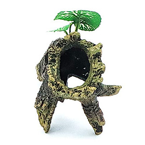 HRRIVE Aquarium Tree Stump Hollow Rocks for Fish Tank Decoration, Reptile Climbing Tree Stump Snake Hides for Terrarium Habitat Decor