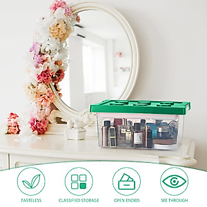 Leinuosen 32 QT Plastic Storage Box with Removable Tray Craft Organizer and Storage Clear Bins with Lids Art Supply Container for Kids Organizing Building Bricks Toys Bead Tool Sewing (Green)