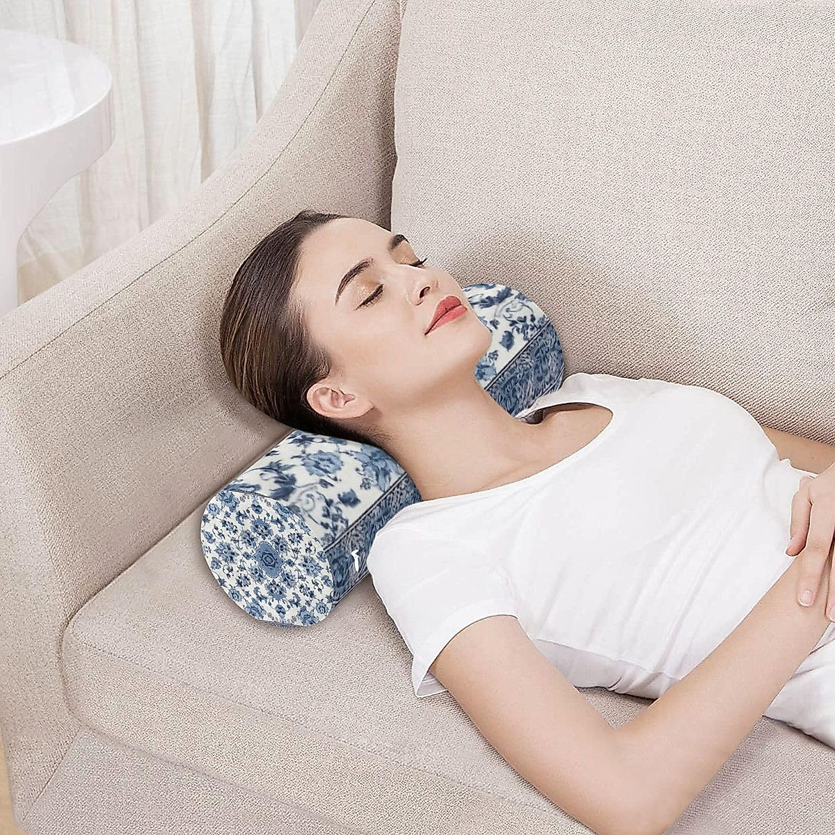 SDMKA Fuzzy Blue Texture Cervical Neck Roll Pillow - Bolster Memory Foam Pillow for Neck Pain Relief, 5.5 x 17 Inch Cylinder Pillow, Perfect Sleeping Support