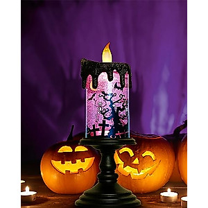 DERAYSION 10" Halloween Snow Globe Candle Lantern, Battery Operated Glittering Lighted Rotating Flameless Candles, 3 AA Battery-Powered Halloween Decoration Gifts for Friends, Loved Ones and Children