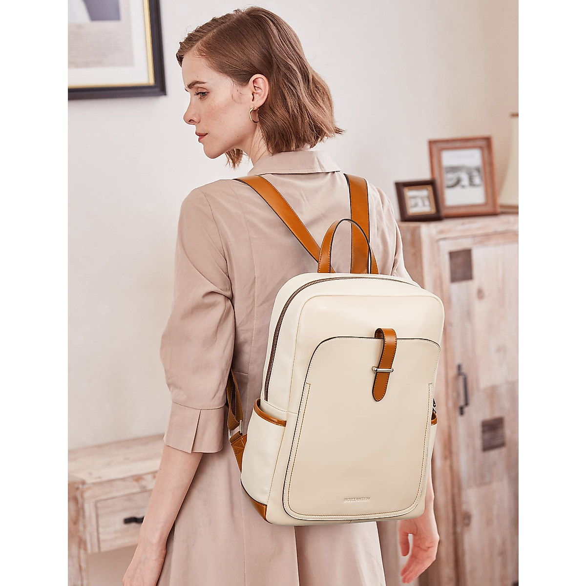 BOSTANTEN Leather Laptop Backpack Purse Casual College Casual Bags Daypack and Womens Wallet Genuine Leather Wallets Large Capacity Cash Cluth Purses