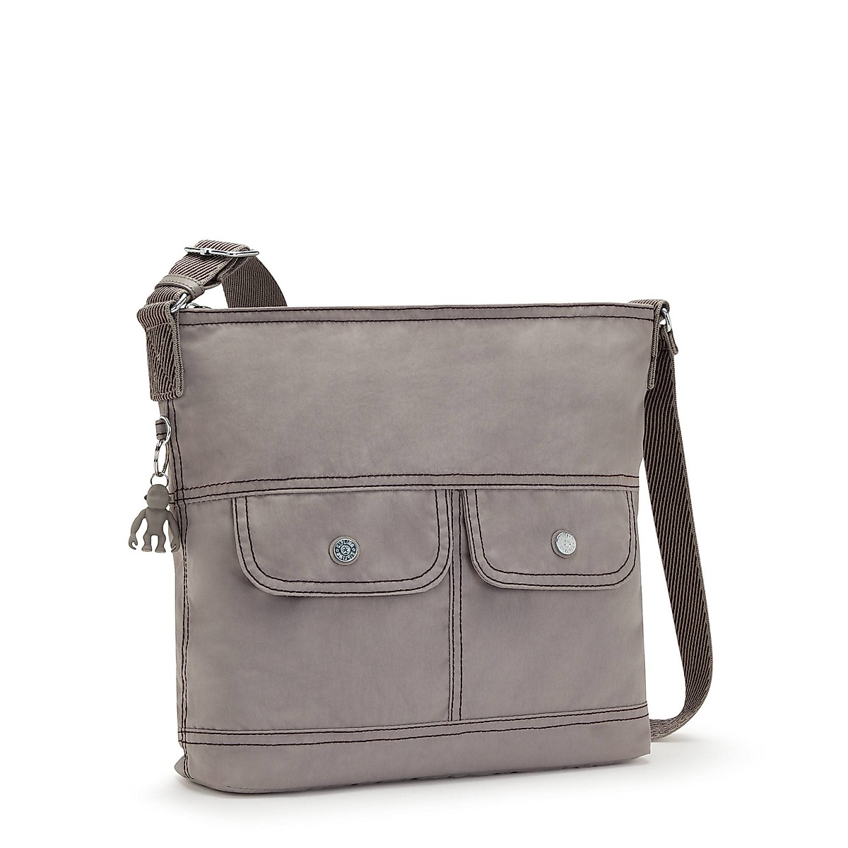 Kipling womens Women's Cooper Bag, Lightweight Handbag, Nylon Crossbody Medium Shoulder Bag, Grey Gris M7, 15.25 L x 12.5 H 4 D US