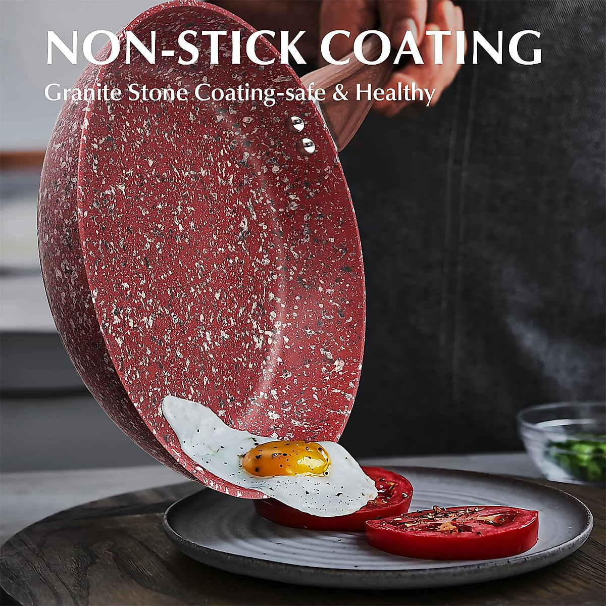 KOCH SYSTEME CS 10"+12"Nonstick Frying Cookware Sets with Lids-Frying Pan Sets with Whitford Granite Coating, Skillet Pan Cookware,PFOA & APEO Free, Aluminum Alloy,Bakelite Handle,Induction Compatible