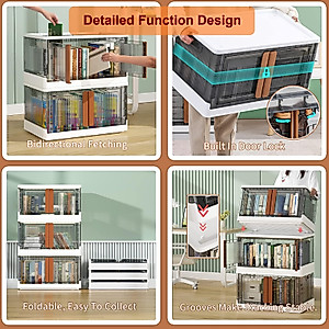 GAOPHDER Plastic Storage Bins with Lids 3-Tier Collapsible Clear Storage Bins with Wheels Stackable Closet Organizers Foldable Box Storage Containers for Home Office Trunk Outdoor (41QT, 3 Packs)