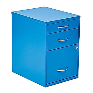 OSP Home Furnishings HPB Heavy Duty 3-Drawer Metal File Cabinet for Standard Files and Office Supplies, Blue Finish