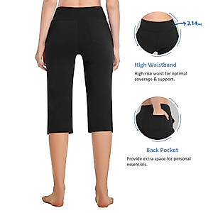 RIMLESS 7 Women's Capri Pants with Pockets Lounge Crop Yoga Pants Tummy Control Stretch Workout High Waist Athletic Pants P03-Black-L
