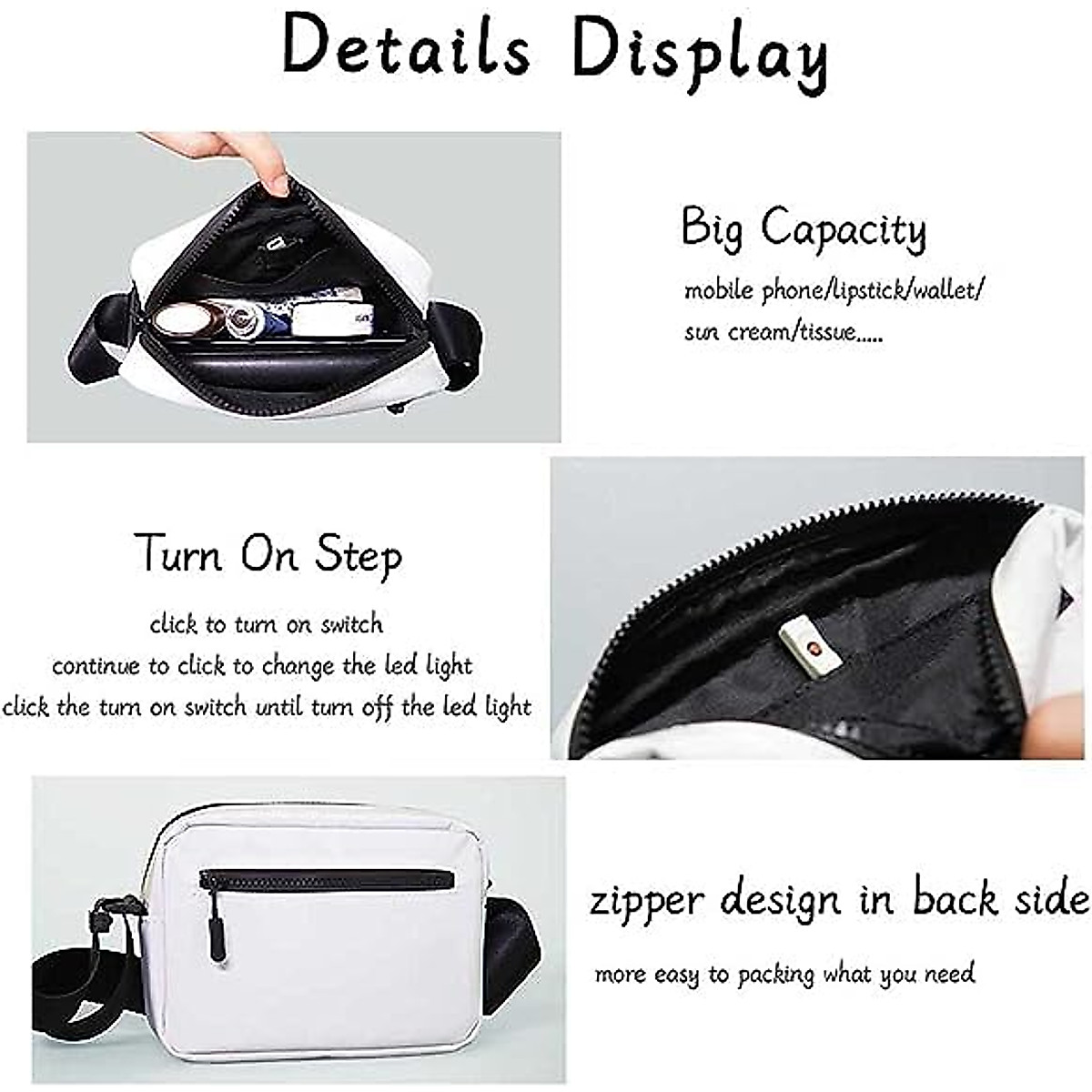 lumisonata Led Crossbody Bag Small Light Up Purse Glow Handbags Mini Shoulder Bags Women Luminous Wallet for Party (black)