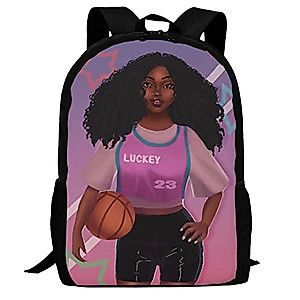 Black Girl Magic Backpack African Black Girl Book Bag for Women Teens Girls Kids, Afro African Girl Hold Basketball Bookbag, African American Laptop Backpack, Unique Back to School Gifts, 17 Inches