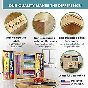 Ziplock Bag Organizer for Drawer, 6-in-1 Expandable Plastic Bag Organizer, Ziploc Bag Organizer, Baggie Organizer, Sandwich Bag Organizer, Foil & Plastic Wrap Organizer, Bamboo Food Storage Bag