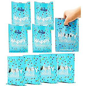 HSPAIDYP 30 Pcs Happy Birthday Party Gift Bags,Happy Birthday Candy Favor Bags,Plastic Gift Candy Gift Bags,Blue Goodies Gift Bags for Kids Baby Showers Birthday Party Decorations (Blue Gift Bags)