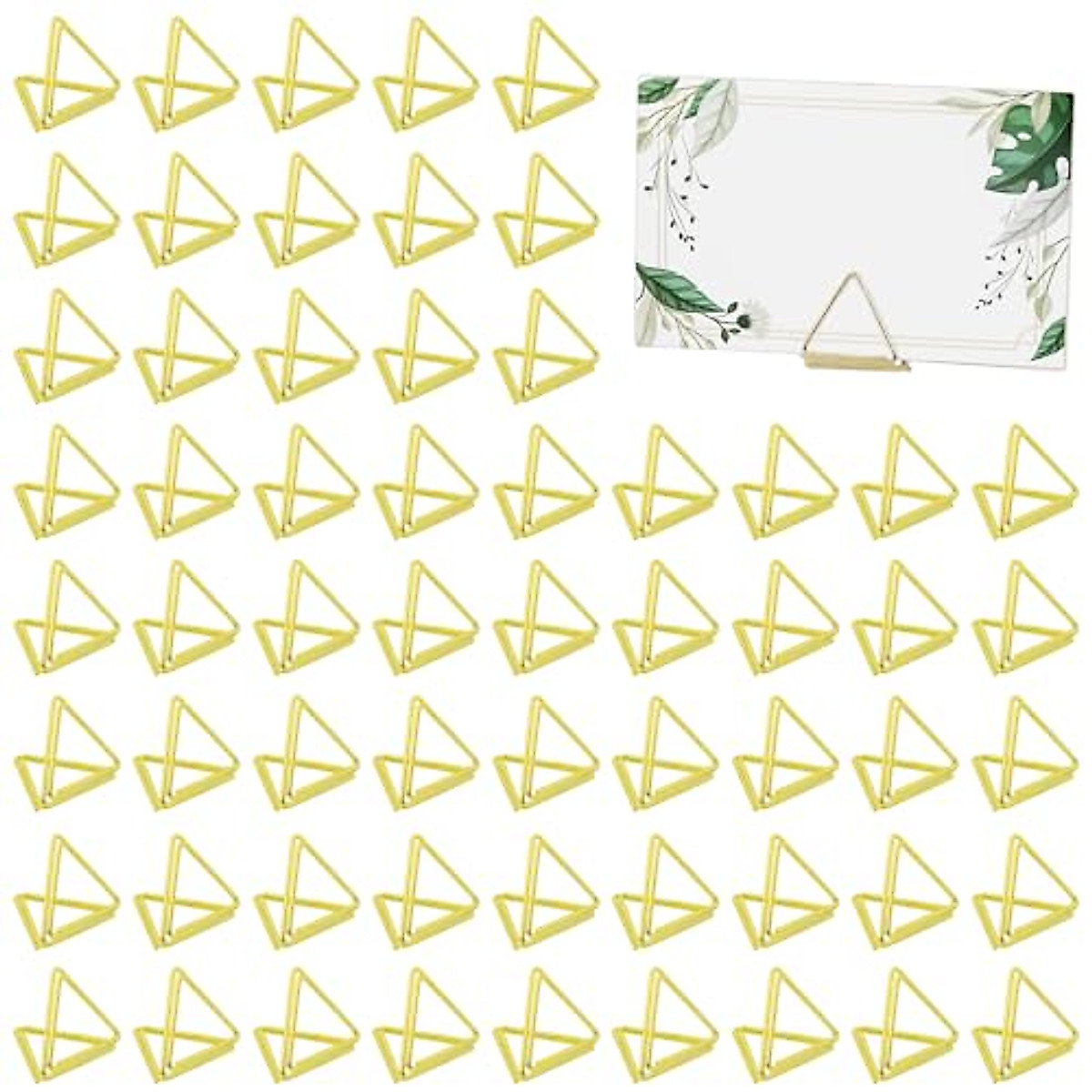KALIONE 60 Pieces Triangle Place Card Holders Gold Table Number Holders Mini Table Picture Holders Name Place Card Photo Stand Holder Clips for Office Restaurant Wedding Anniversary Party