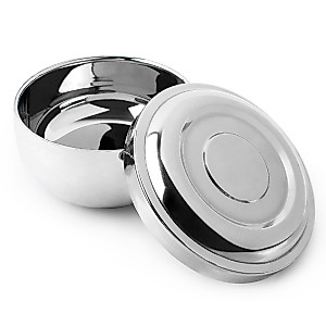 QSHAVE Stainless Steel Shaving Bowl with Lid 4 Inch Diameter Large Deep Size Chrome Plated Shinning Finish