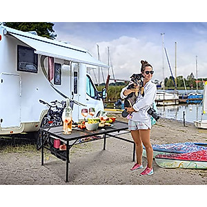 Nice C Table for Grill, Outdoor Picnic Folding Camping Table, Card Table Adjustable Height, Portable Mesh Bag Lightweight, Carry Handle for Outdoor, Beach, Indoor  (23.7” x 15.8” x 10.7”/22.3” Black)