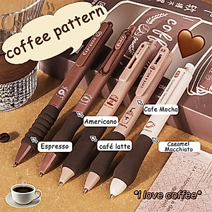 LSLSHY Cute Gel Pens 5Pcs Retractable Quick Dry Ink Pens 0.5mm Fine Point Black Ink Kawaii Smooth Writing Pens for School Office Supplies Aesthetic pretty pens (Coffee)