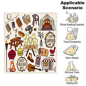 Camping Blanket Camper Decor Fleece Throw Blankets Happy Camping Soft Plush Warm Sherpa Blanket for Women and Men Gifts for Camping Lovers