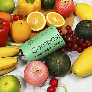 C Crystal Lemon 50 Count Biodegradable Kitchen Food Waste Bags - BPI Certified 6 Gallon Scraps Bags - Heavy Duty Compostable Waste Bags for Kitchen - Unscented Trash Bags 6 Gallon for Yard, Food