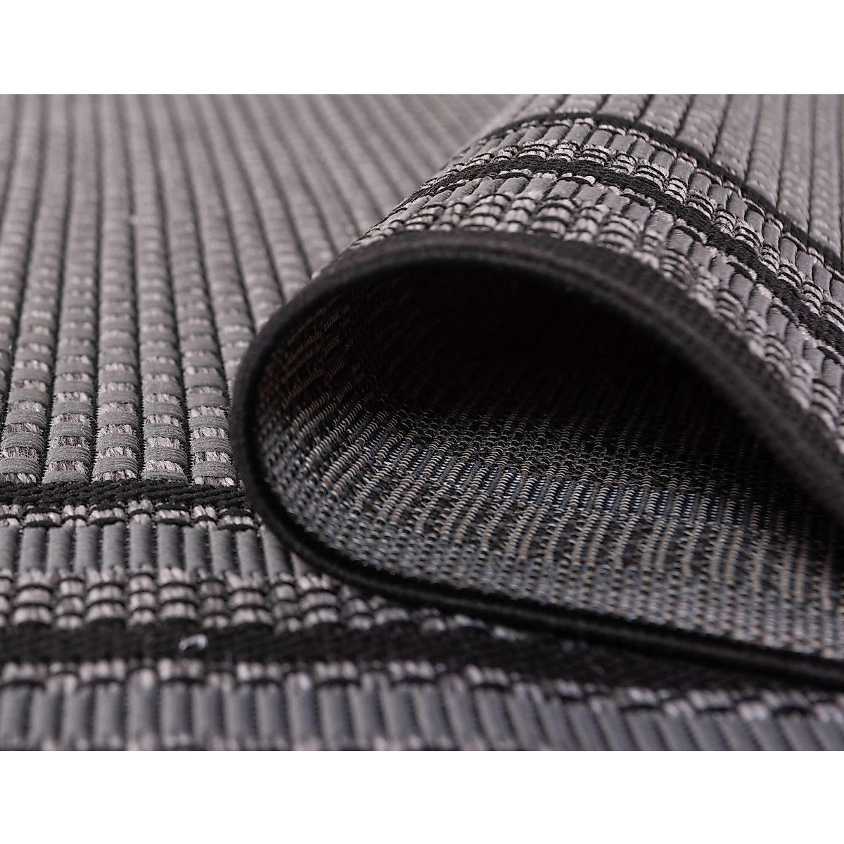 Unique Loom Outdoor Border Collection Area Rug - Multi Border (6' 1" x 9' Rectangle, Gray/ Black)