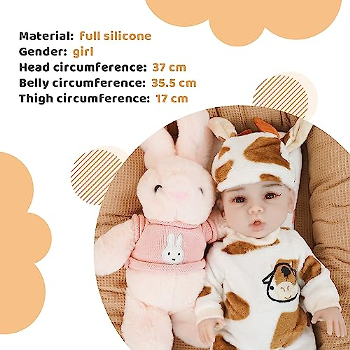 CUAIBB 18.5 Inch Realistic Silicone Doll, Newborn Reborn Baby Doll Full Silicone Body with Clothes, Look Real Like Reborn Baby Dolls Lifelike - Girl Open-Eyes Full Silicone