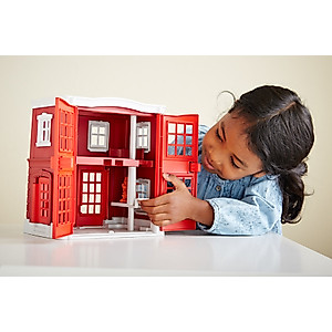 Green Toys Fire Station Playset - 8 Piece Pretend Play, Motor Skills, Language & Communication Kids Role Play Toy. No BPA, phthalates, PVC. Dishwasher Safe, Recycled Plastic, Made in USA.
