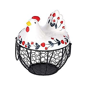 Chicken Design Ceramic Egg Storage Collect Basket, Holds 20-25 Eggs, Fresh Egg Holder, Organizer Case, Container for Counter