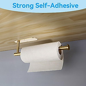 Gold Kitchen Paper Towels Holder Wall Mount Stainless Steel Paper Towel Holders Adhesive Under Cabinet Paper Towel Roll Rack for Kitchen, Bathroom