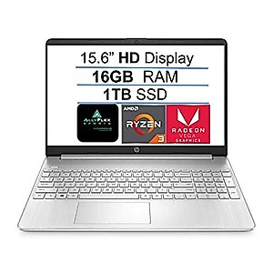 2021 Newest HP 15 15.6" HD Display Laptop Computer, AMD Ryzen 3 3250U(up to 3.5GHz, Beat i3-8130U), 16GB DDR4 RAM, 1TB SSD, WiFi, Bluetooth, HDMI, Webcam, Remote Work, Win 10 S, AllyFlex MP