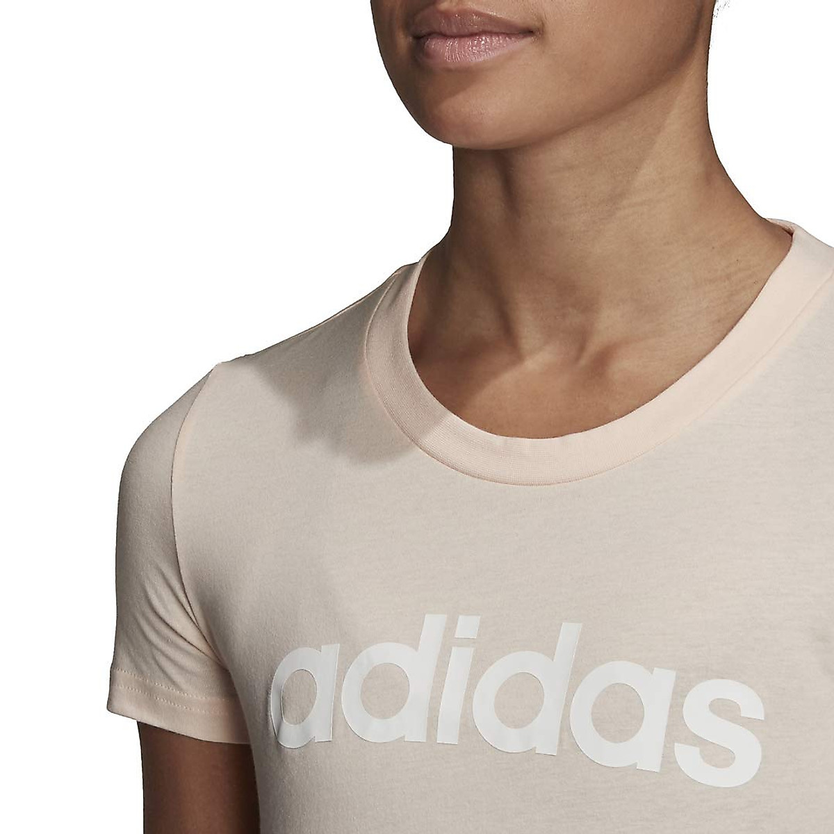 adidas womens Essentials Linear Tee Pink Tint/White X-Small