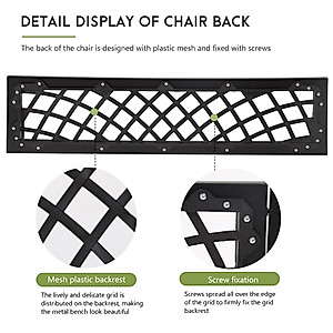Ruesleag Garden Bench,Metal Outdoor Bench Park Bench with Plastic Mesh Backrest Armrests Sturdy Steel Frame for Patio Yard Porch Entryway Black