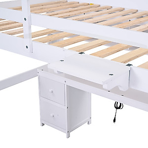 Full Size Loft Bed with Desk and Storage, Wooden Loft Beds Frame with Charging Station, High Loft Beds with 4 Drawers & 4 Shelves & 2 Outlets & 2 USB Port for Kids Teens Adults, White