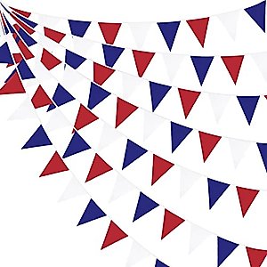32Ft Red Blue White Banner Party Decorations Fabric Pennant Triangle Flag Bunting Garland for Patriotic 4th of July USA American Independence National Day Graduation Birthday Wedding Outdoor Decor