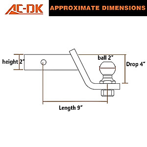 AC-DK 4" Drop Hitch Ball Mount,Fusion Trailer Hitch Mount Trailer Ball Hitch Tow Ball Mount Kit,2 Inch Square and Ballmount Towing,2" Hitch Ball 6000 lbs with 3 Keys for Locking Hitch Receiver