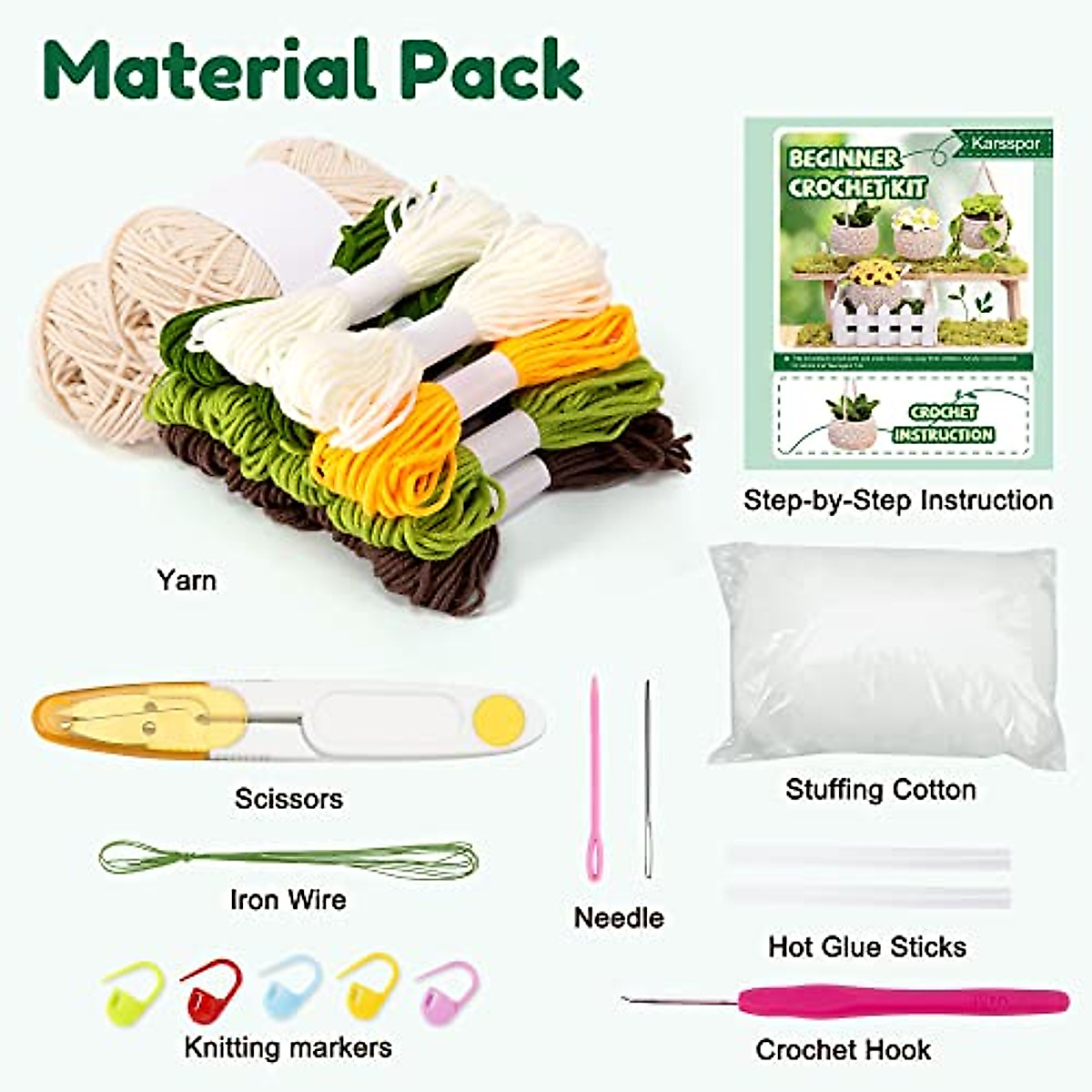 Karsspor Crochet Kit for Beginners - 4 PCS Hanging Potted Plants, Beginner Crochet Kit for Adults with Easy to Follow Tutorials, Complete Crochet Kit for Beginners Adults (Patent Product)