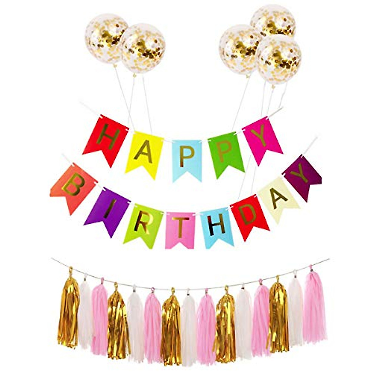Birthday Party Decoration Happy Birthday Banner Confetti Balloons Tassels Garland Set for Men Women