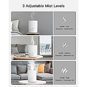 Cool Mist Humidifier for Bedroom, MORENTO Top Fill Humidifier Essential Oil Diffuser with 2.5L Water Tank for Home and Office, Baby and Plants with Night Light, Sleep Mode, Auto Shut Off, White