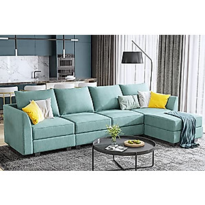 HONBAY Reversible Sectional Sofa L Shaped Couch with Storage Convertible Modular Sofa with Chaise, Aqua Blue