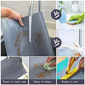 Hersvin Shelf Liners 16 in x 20 ft EVA Drawer Mats, Non-Adhesive Cupboard Pad, Kitchen Cabinet Lining Fridge Cushion (Gray Stripe, 40.7cmx610cm)