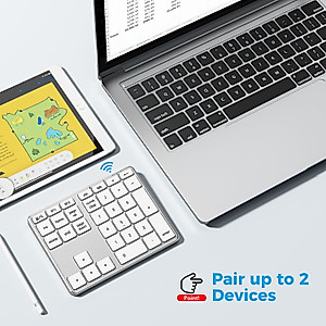 Number Pad for Laptop, iClever Bluetooth Number Pad, USB-C Charge, Aluminum Build, Multi-Device Wireless Number pad for Data Entry, Compatible with Mac, iMac, Tablet, Laptop, PC Desktop
