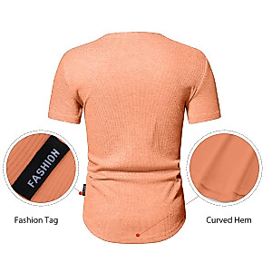 JMIERR Mens Muscle Slim Fit Button Henley Shirts Summer Crewneck Short Sleeve Longline Fitted T-Shirt Gym Workout Athletic Tees Shirt for Men, L, Orange