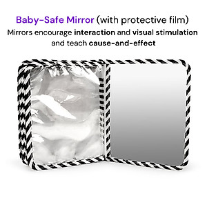 My First Photo Album for Baby with Adorable Giraffe Family, Soft Fabric Cover, Holds 15 Photos, Wipeable Pages, Baby Safe Mirror by Genius Baby Toys