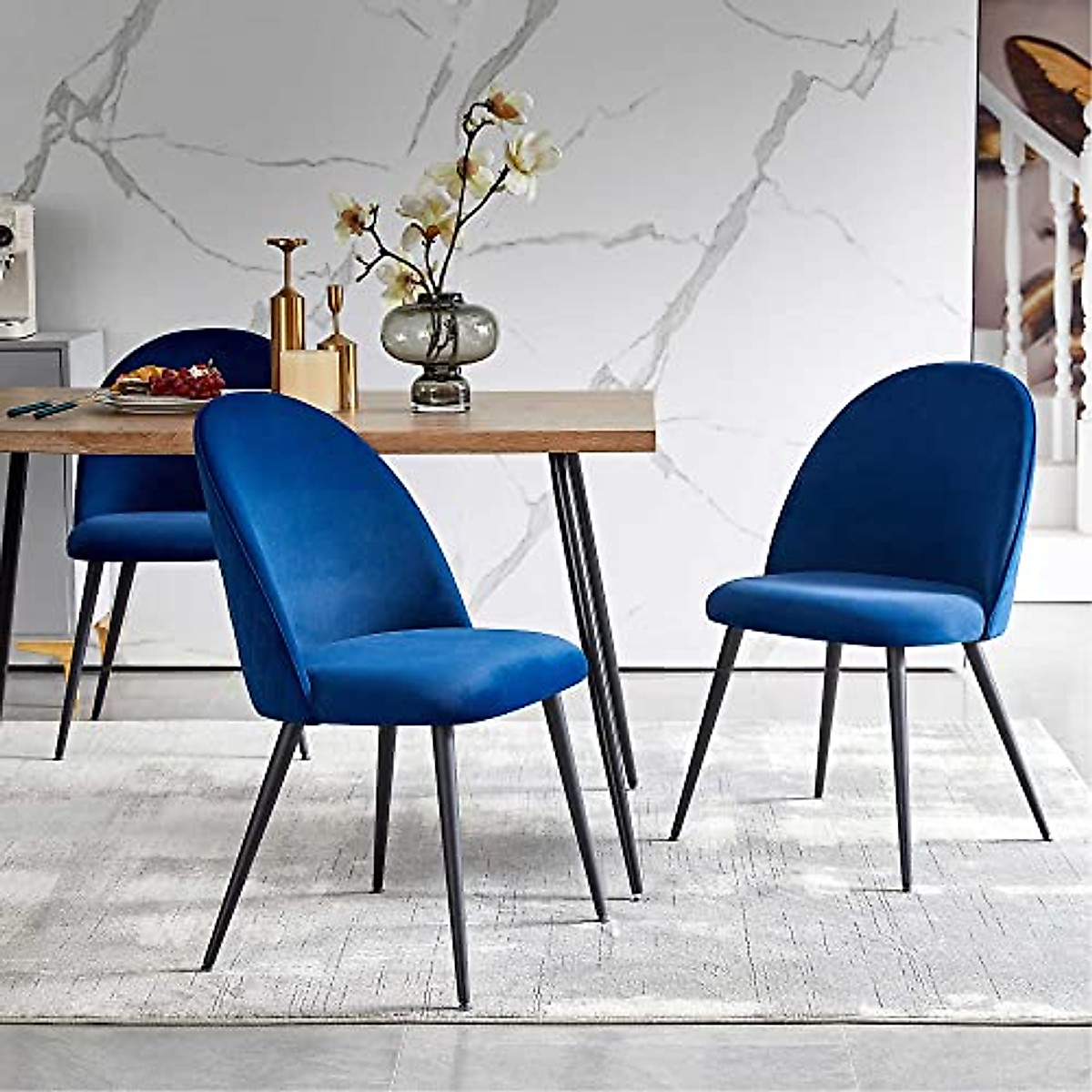 Homedot Dining Table Set for 4,Stylish Table with Strong Metal Legs & Modern Dining Chair Armlss Beautiful Home Chair Indoor Velvet Accent Chair with High Back Design,Perfect for Dining Room