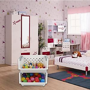 Hommp 3-Pack Plastic Stackable Storage Basket, White Stacking Organizer Basket