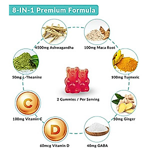 Ashwagandha Gummies 4500mg for Women & Men, Ashwagandha Gummy with Maca Root Powder | Organic Ashwa Gummies (2-Pack)