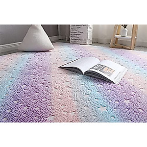 Gefosin Luminous Area Rug Glow in The Dark for Bedroom Living Room, Unique Soft Washable Modern Indoor Rugs for Children Dorm Home Decor, Rainbow Stars 3.3x5.2 Feet