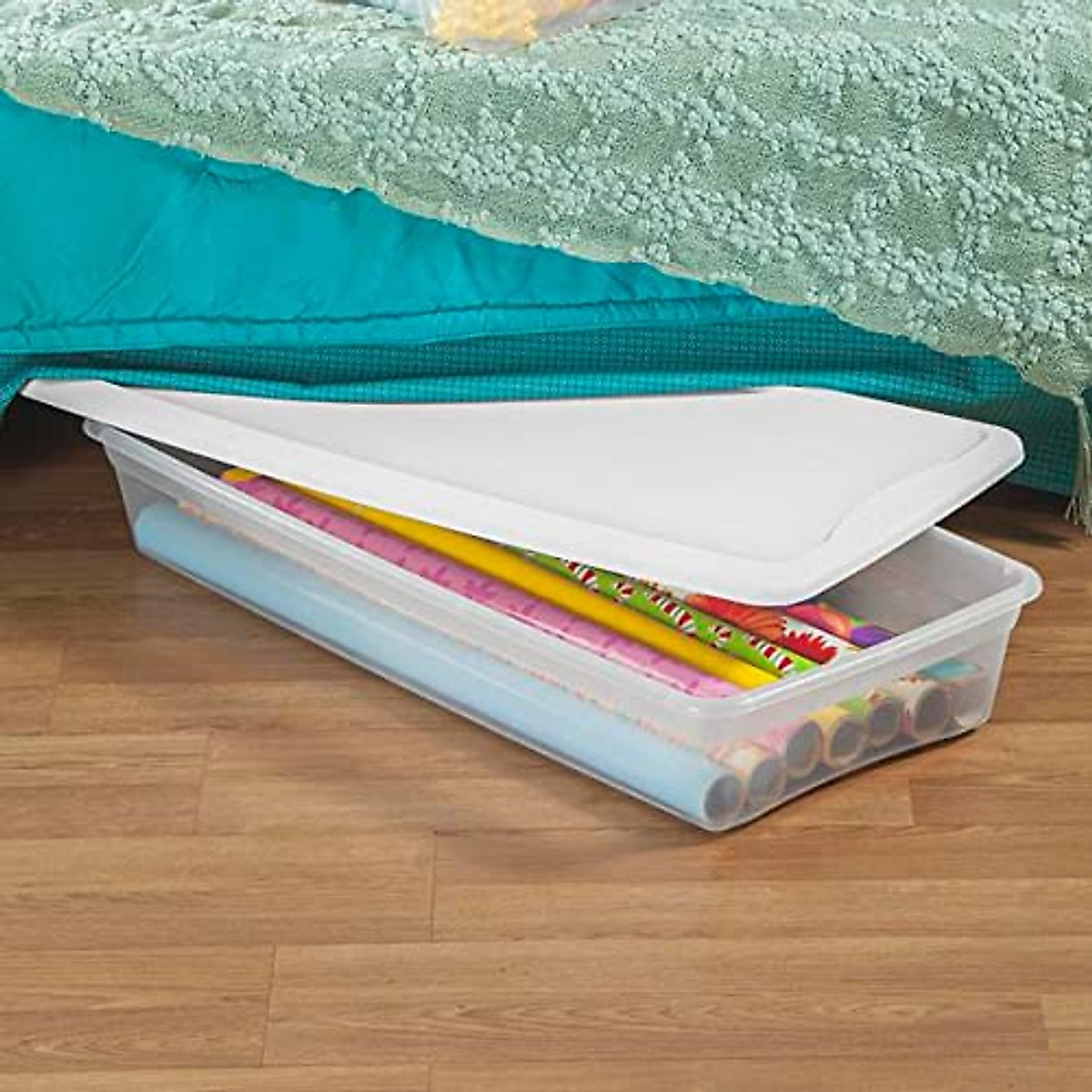 Sterilite 41 Quart Lightweight Plastic Clear Multipurpose Under Bed Storage Box Container Tote with Secure Snapping Lid for Home Organization, 12 Pack